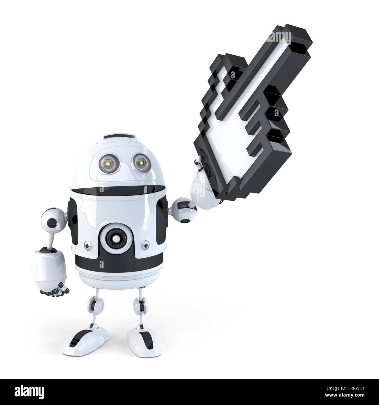 Robot pointing with huge cursor. Isolated. Contains clipping path Stock ...