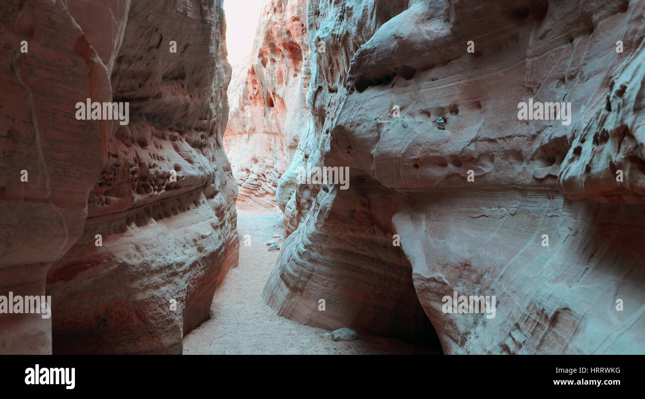 Narrow Path into a slot canyon, with rocks showing erosion, Valley of ...