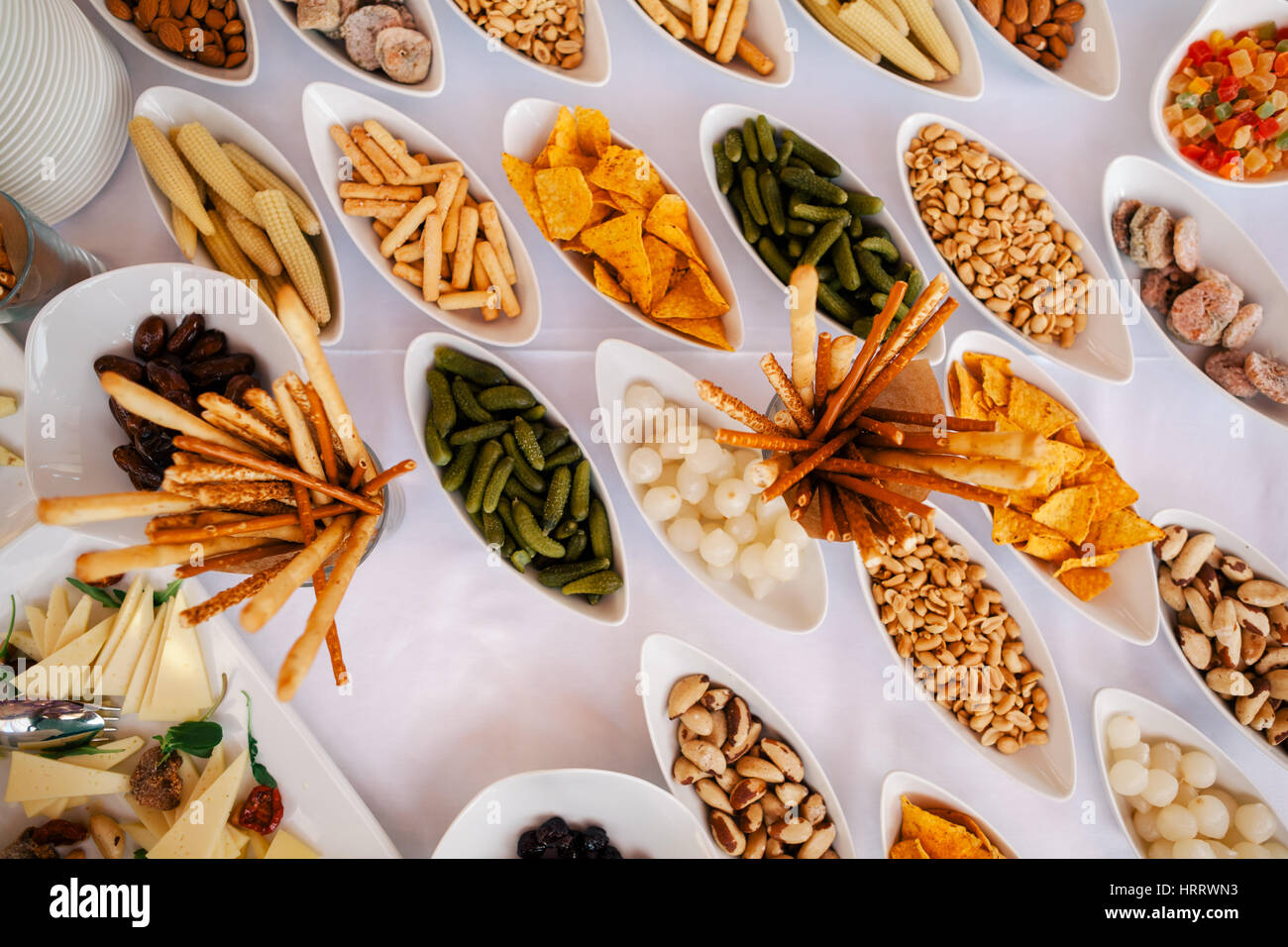 Buffet snack appetizers for party top view Stock Photo - Alamy