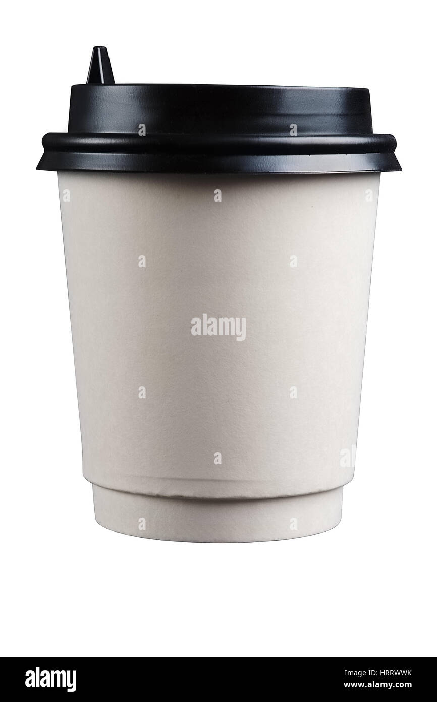 White cardboard cup with black lid isolated Stock Photo - Alamy