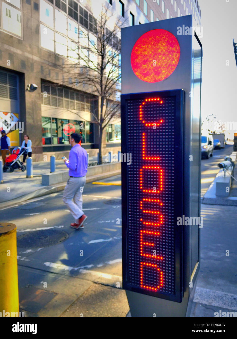 Electronic Closed Sign on Vehicle Gate, Brookfield Place, NYC, USA ...