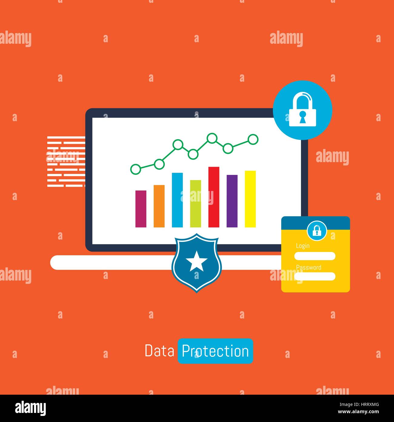 Data protection, safe work and internet security in vector illustration ...