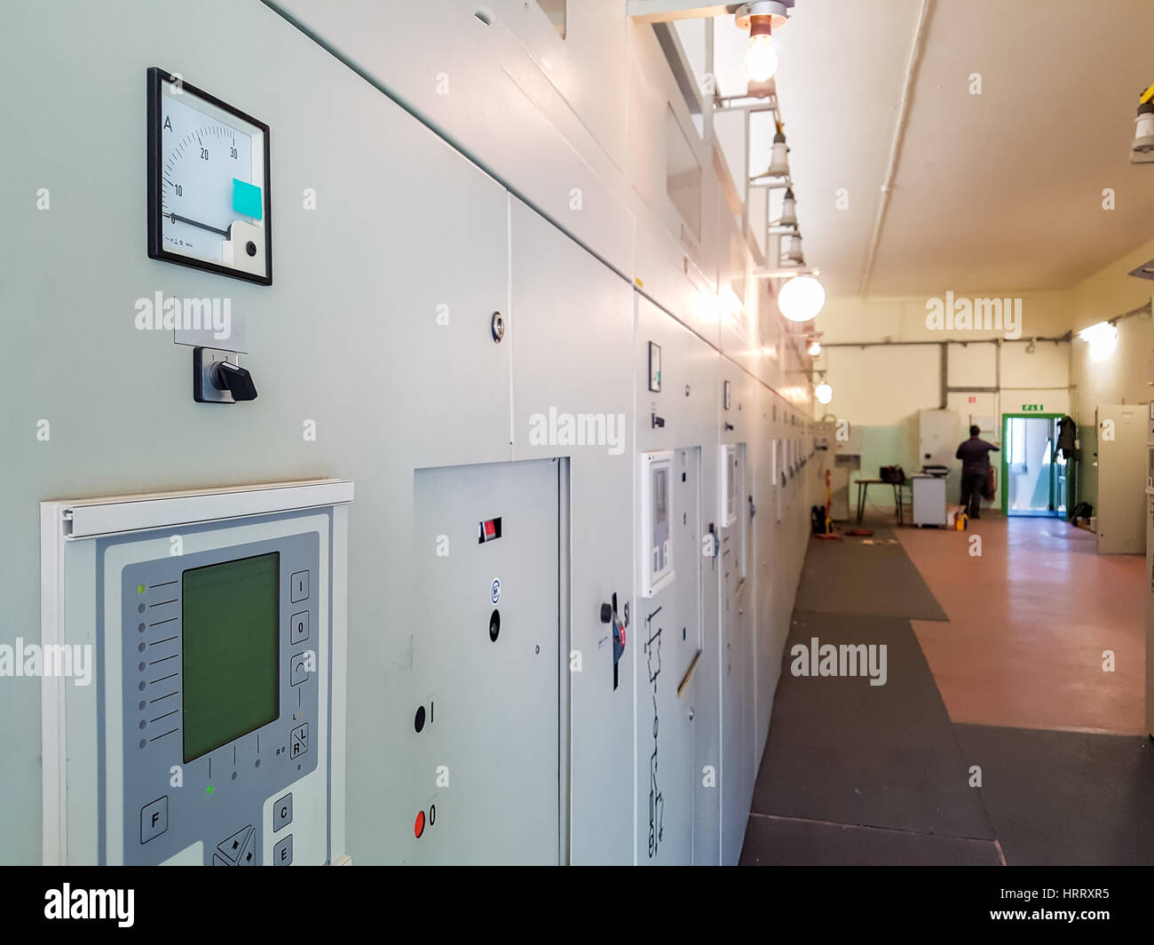 Power plant bay control panel. Closeup of measuring and control units ...