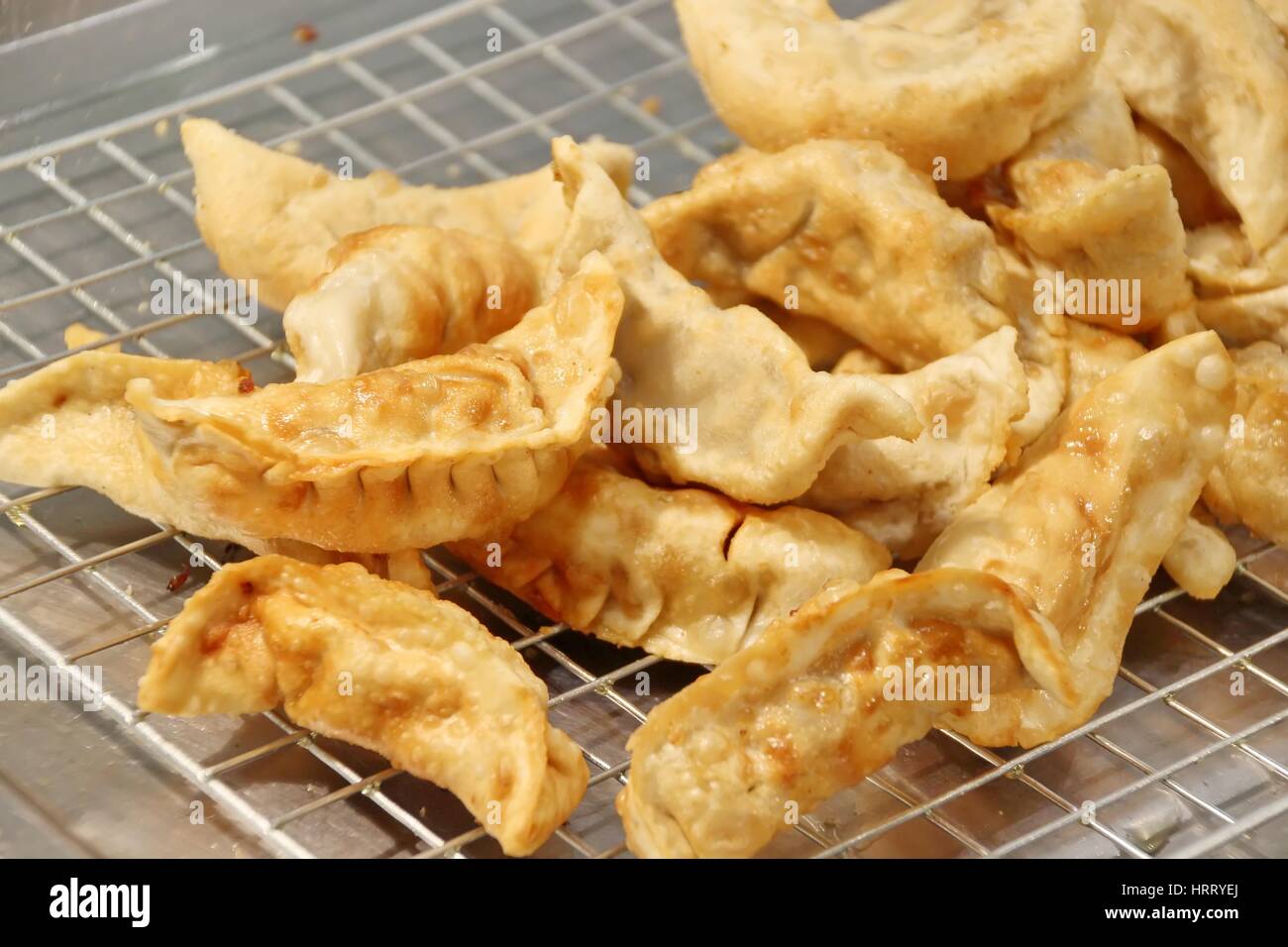 Closed up appetizer Gyoza in Thai local market Stock Photo - Alamy