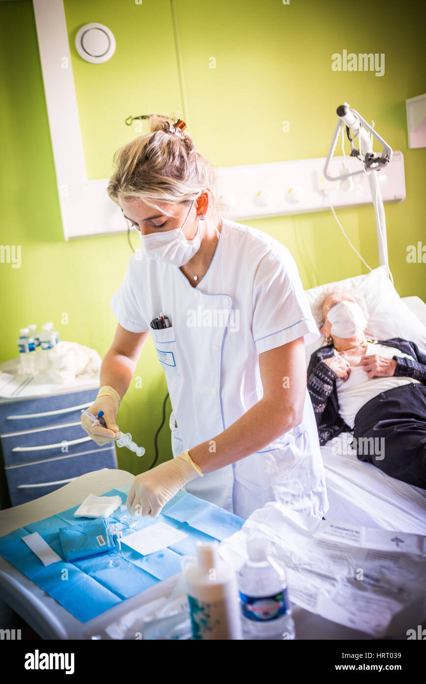 Oncology department, Patient with cancer receiving chemotherapy in day ...