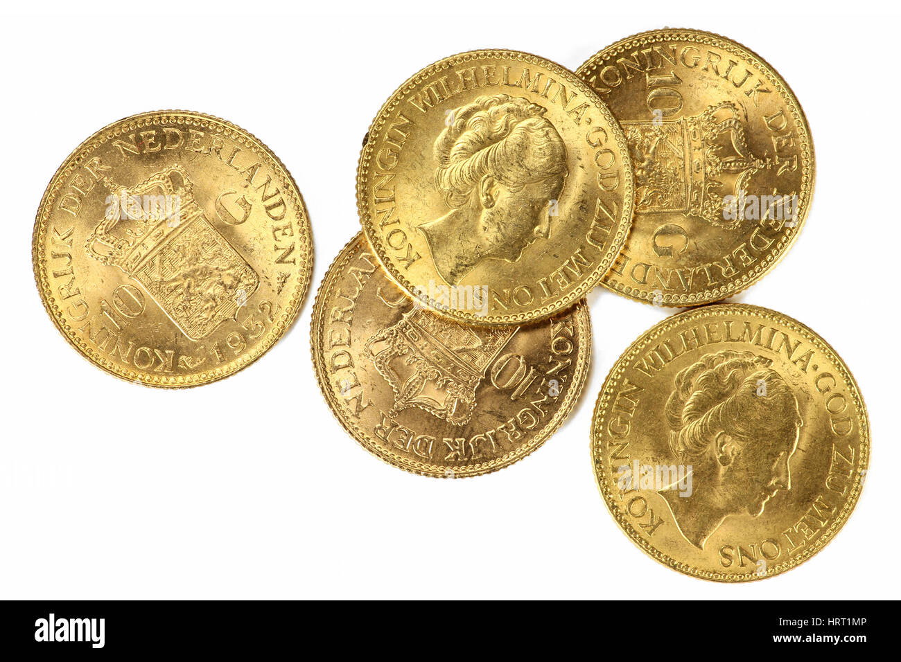 Dutch Wilhelmina gold coins isolated on white background Stock Photo ...