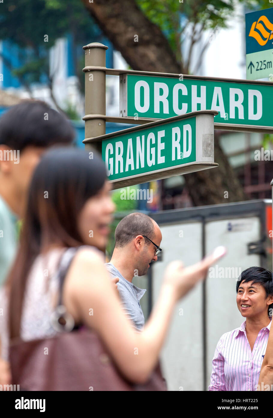 Main road, shopping street Orchard Road, Grange Road, road signs ...