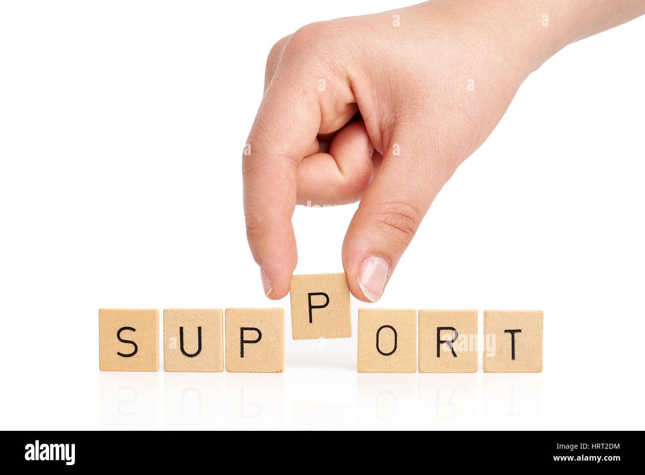 Hand is building the word support on white background Stock Photo - Alamy
