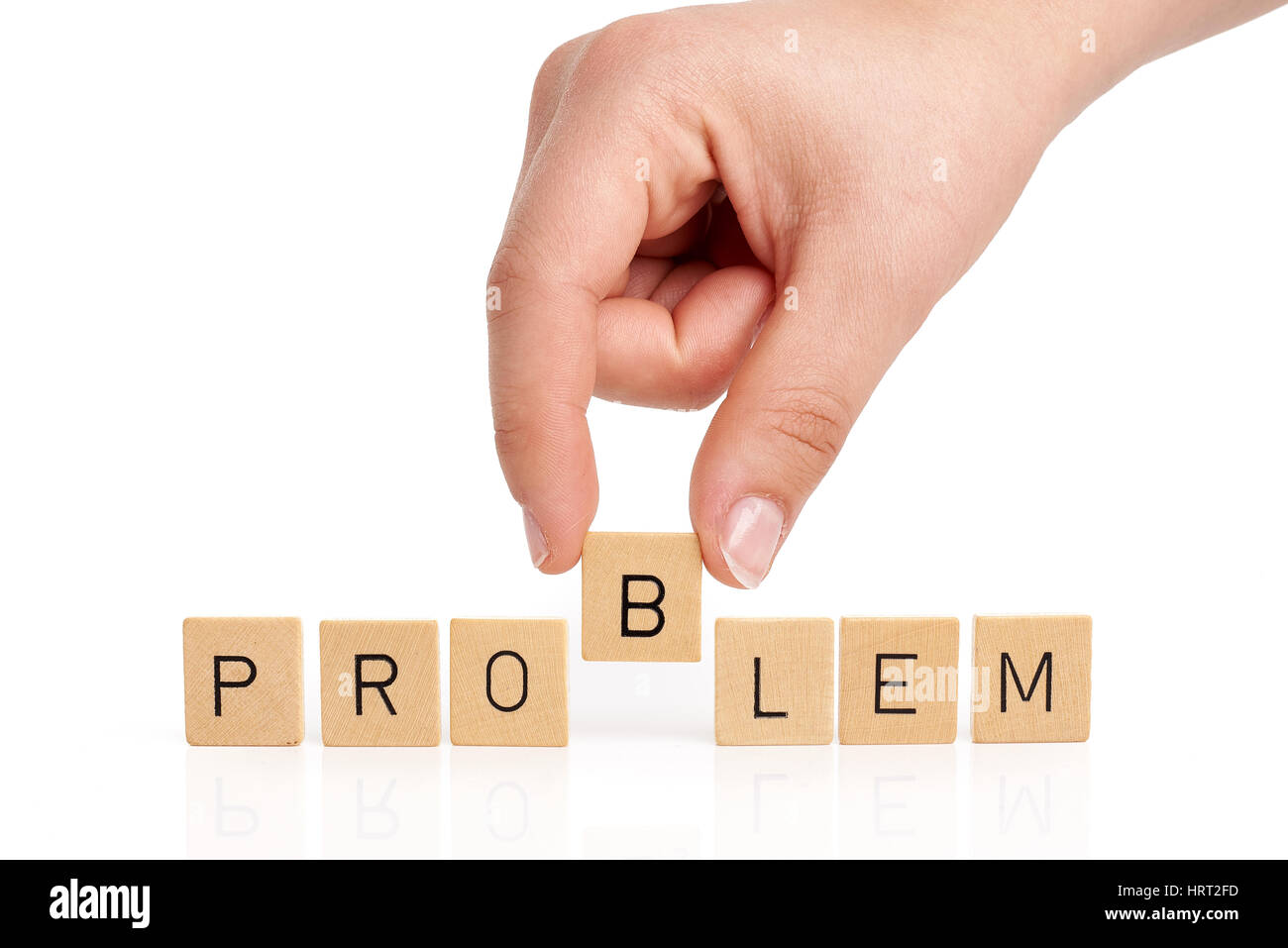 Hand is building the word problem on white background Stock Photo - Alamy