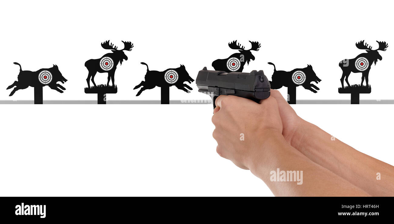 Animal target with pistol in hand Stock Photo - Alamy
