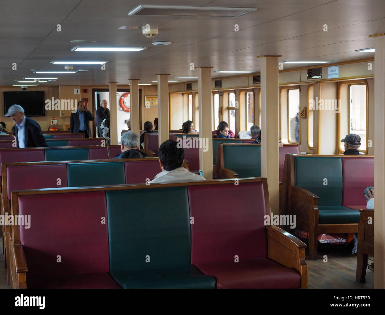 INTERIOR VIEW OF SEATING AREA ON FERRY CROSSING THE BOSPHORUS ISTANBUL ...