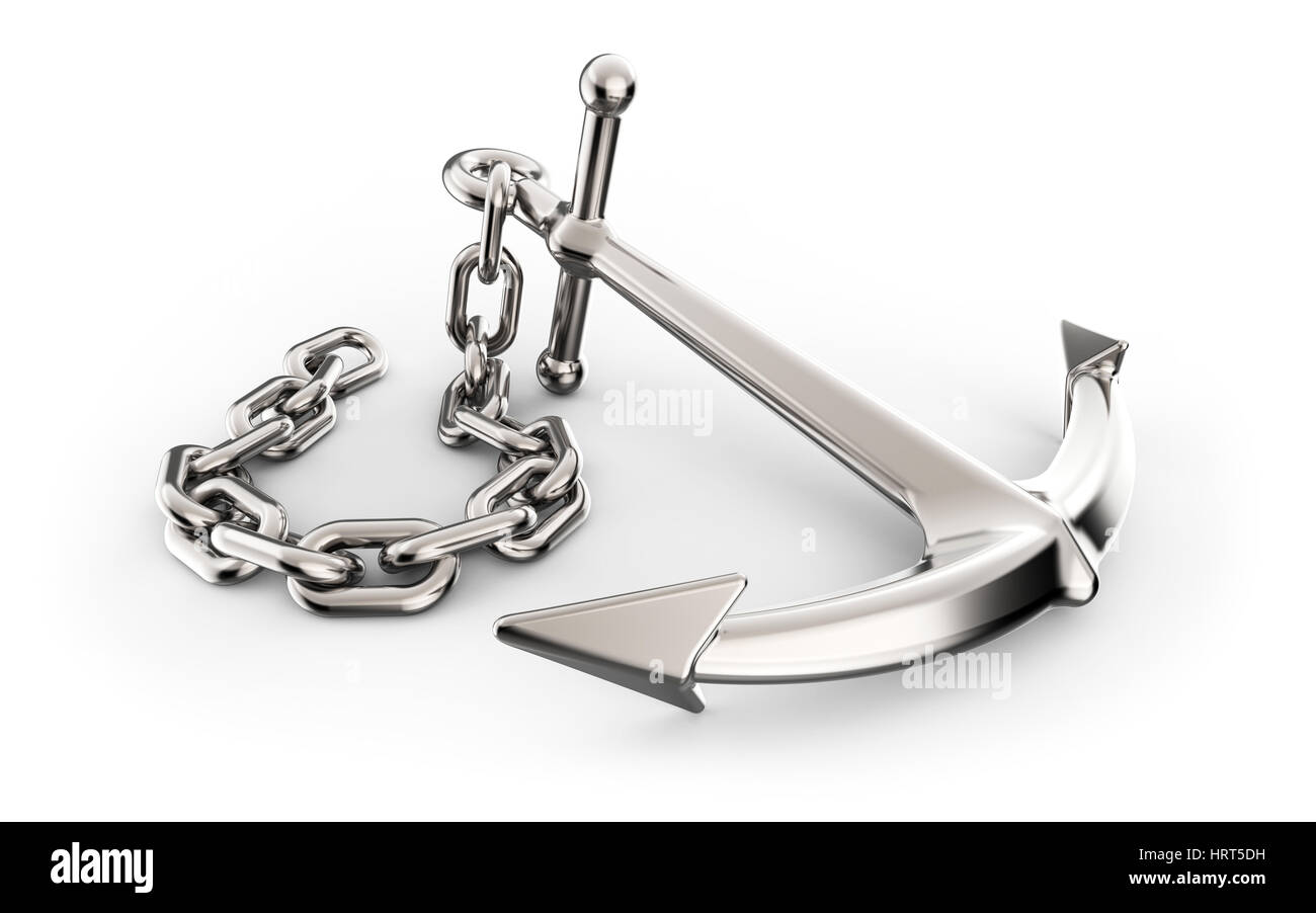 Anchor with chain isolated on white background 3D illustration Stock ...