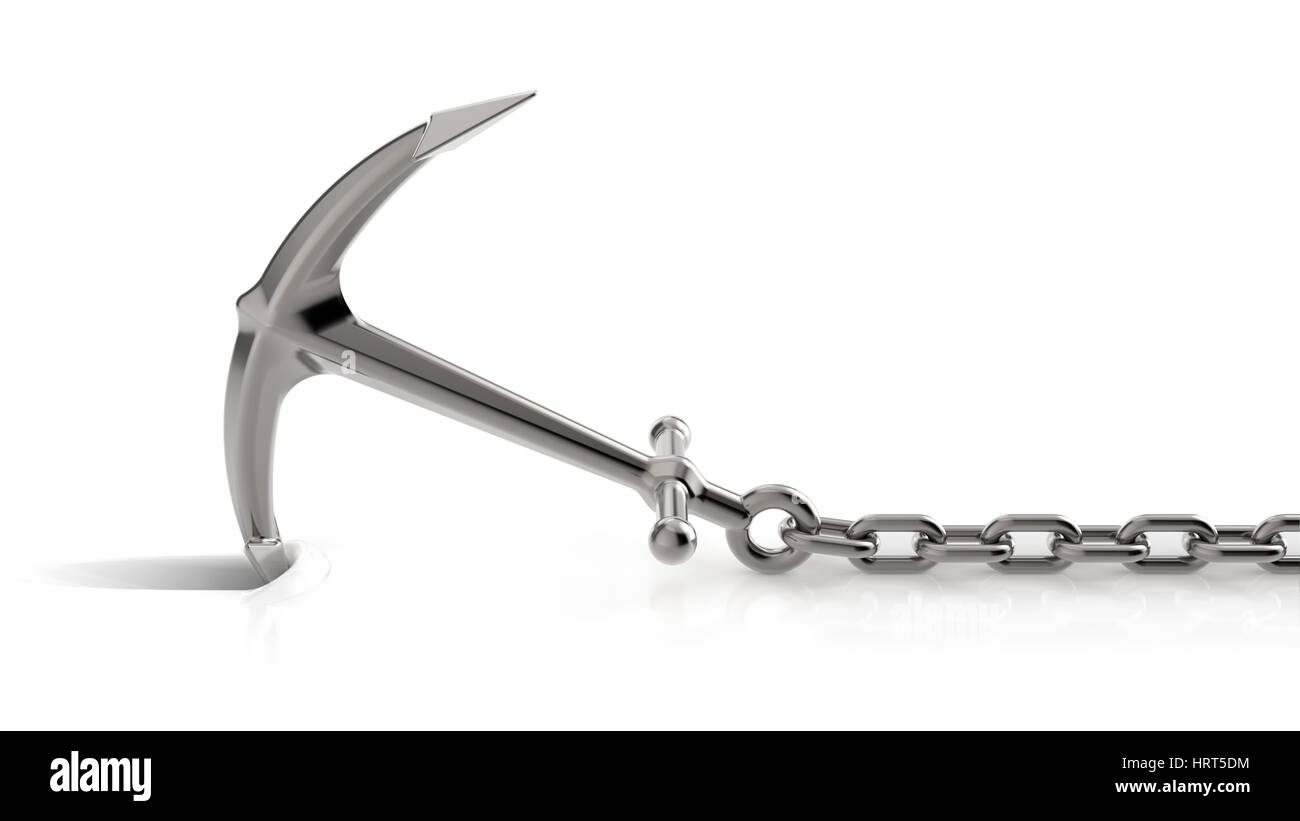 Anchor with chain isolated on white background 3D illustration Stock ...