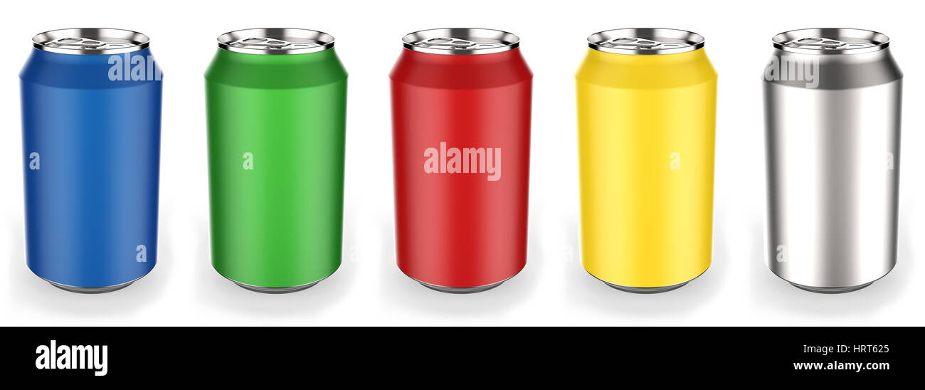 Different colors beverage cans on white background 3D rendering Stock ...