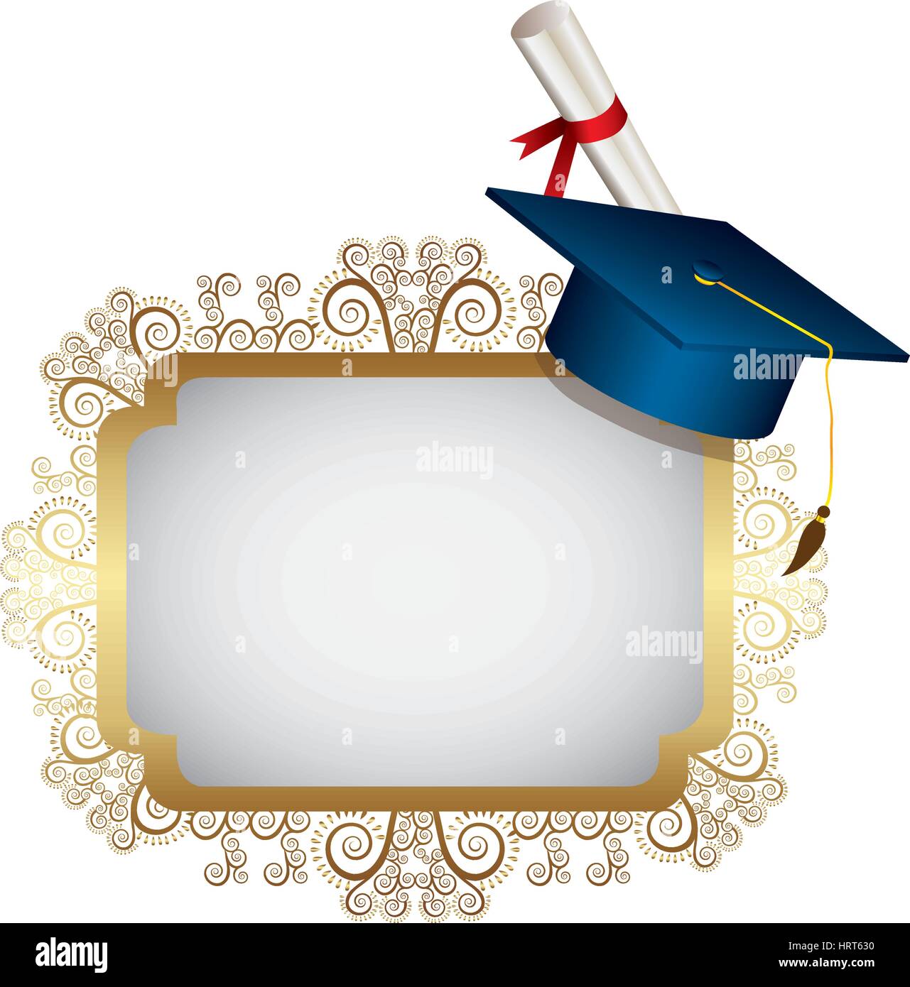 gold metal emblem with graduation hat and diploma Stock Vector Image ...