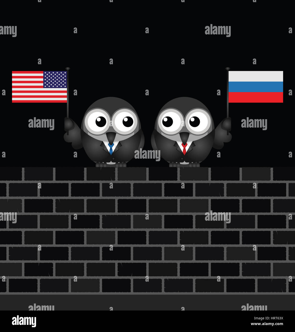 Comical American and Russian political leaders with national flags ...