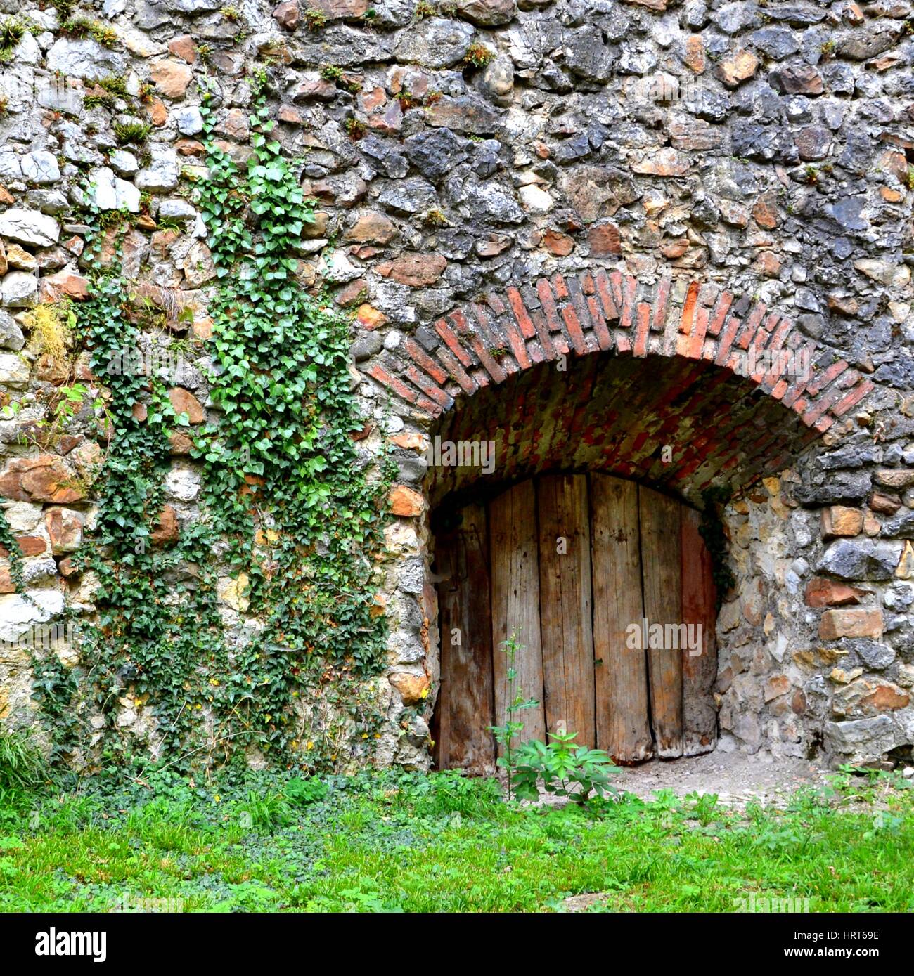 Courtyard and walls of the old medieval fortified saxon church in the ...