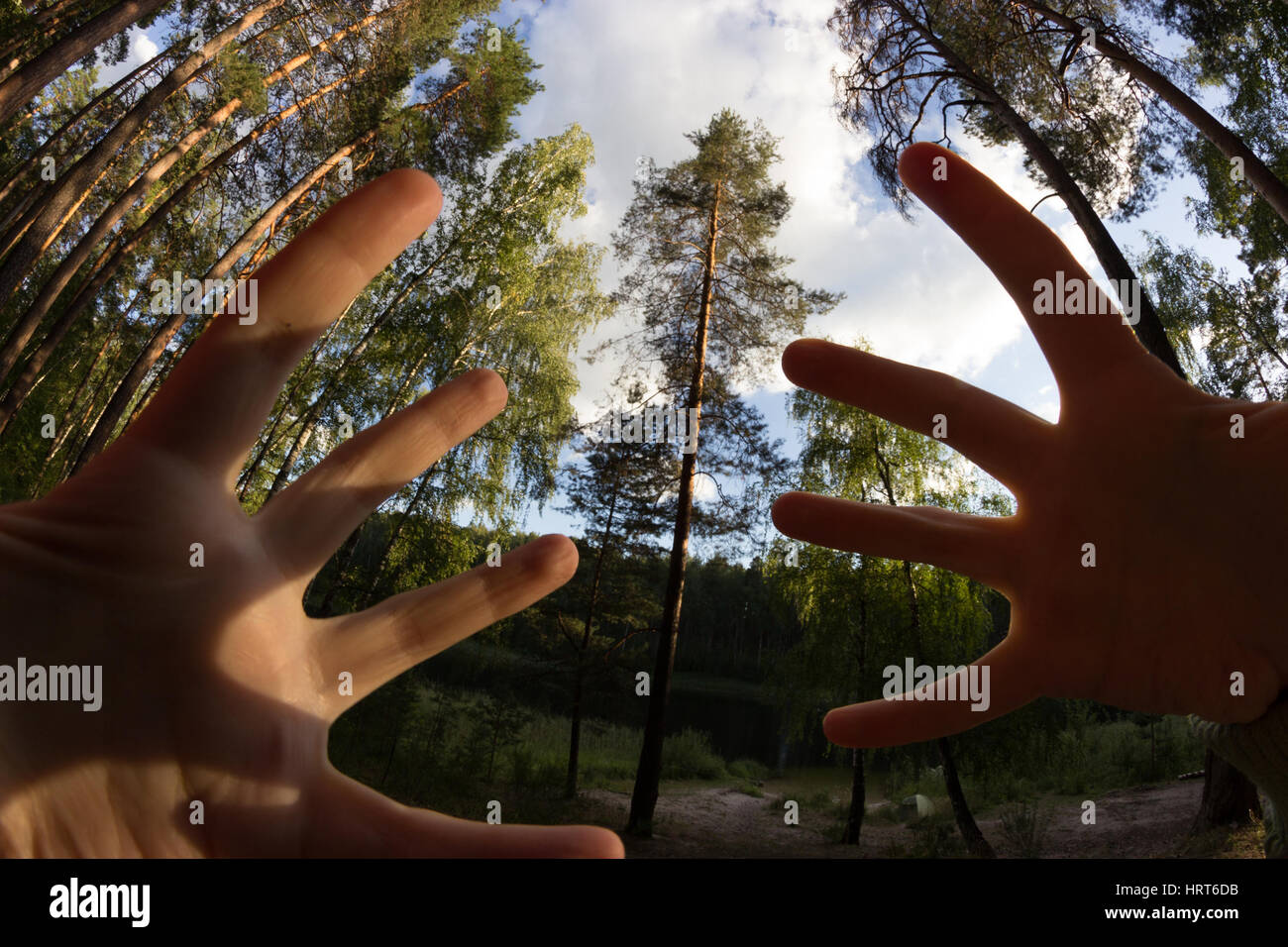 human hand in front of the camera. fisheye lens Stock Photo - Alamy