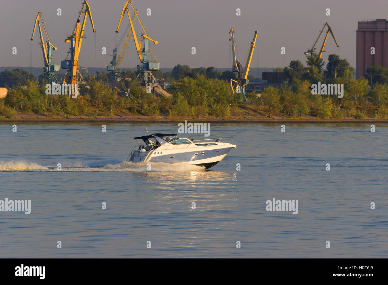 Motorboat on the route. blue sea landscape Stock Photo - Alamy