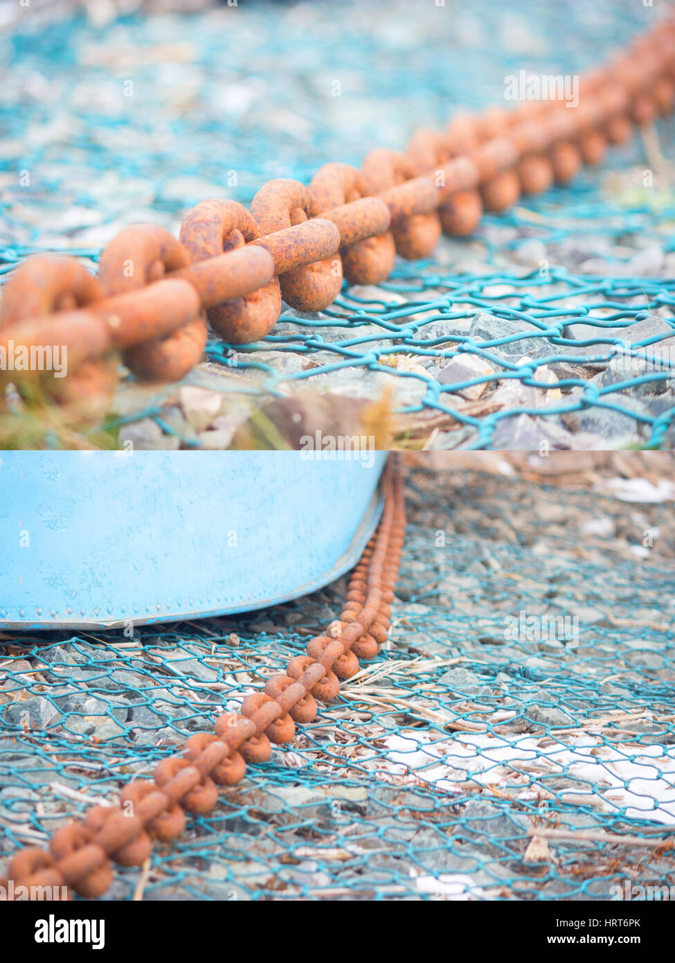 old rusty boat chain on blue background Stock Photo - Alamy
