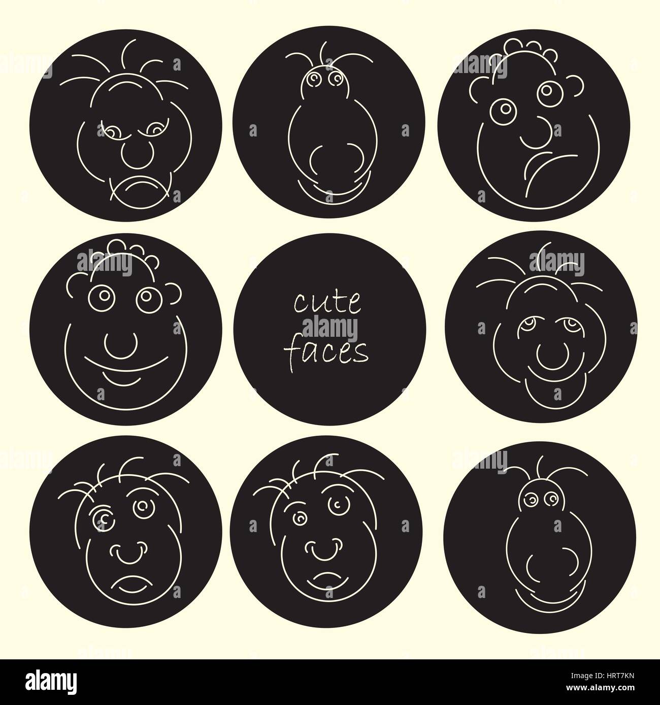 Cute faces abstract avatar set. Funny humor character collection ...