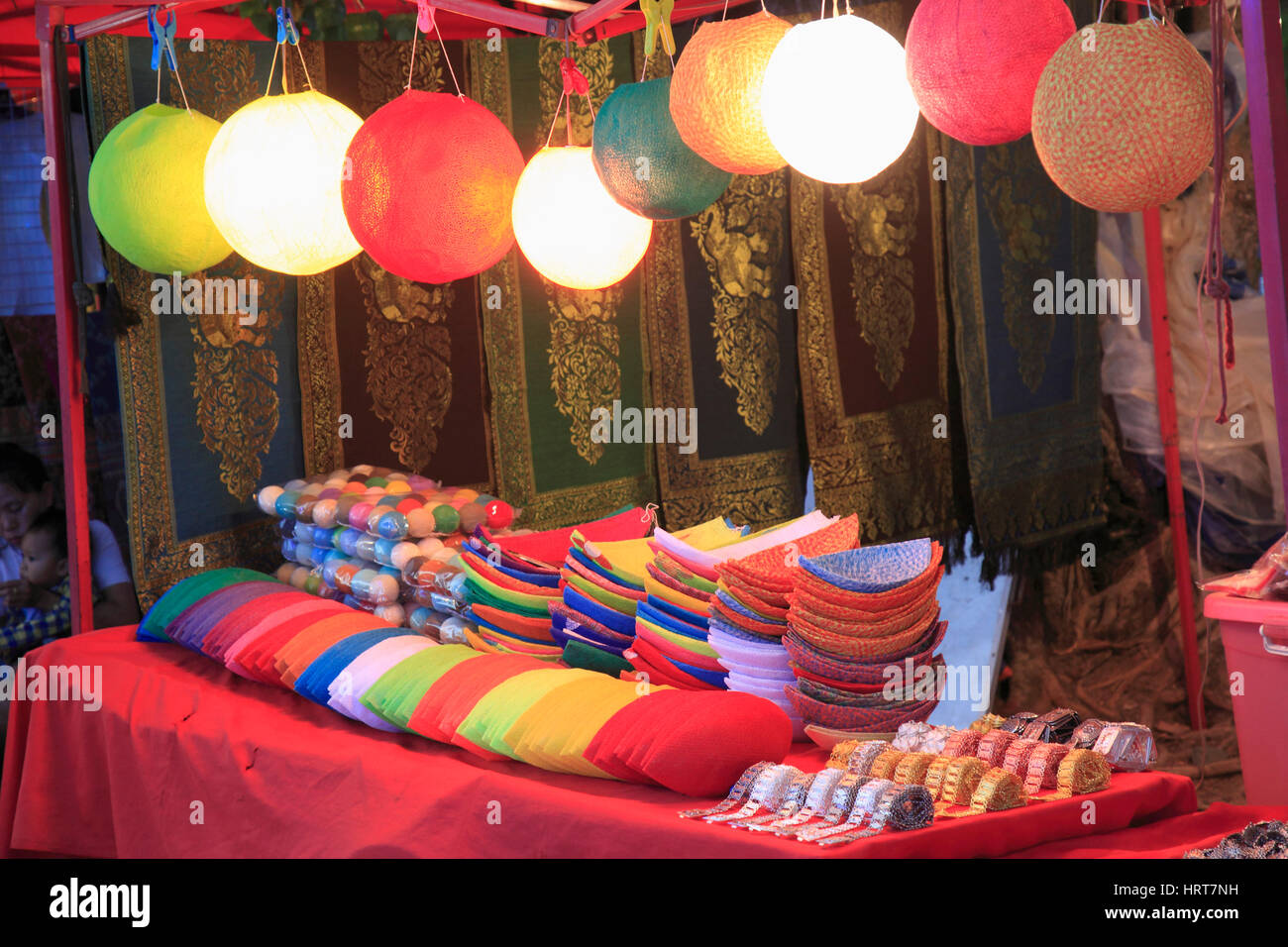 Laos, Vientiane, night market, handicraft stall Stock Photo - Alamy