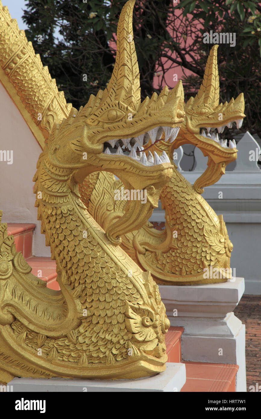 Laos, Vientiane, Haw Pha Kaew, museum, Naga serpent statues Stock Photo ...