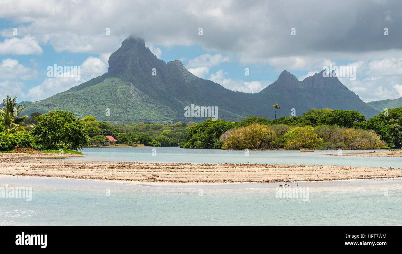 Rempart and Mamelles peaks, from Tamarin Bay, Black River, Mauritius ...