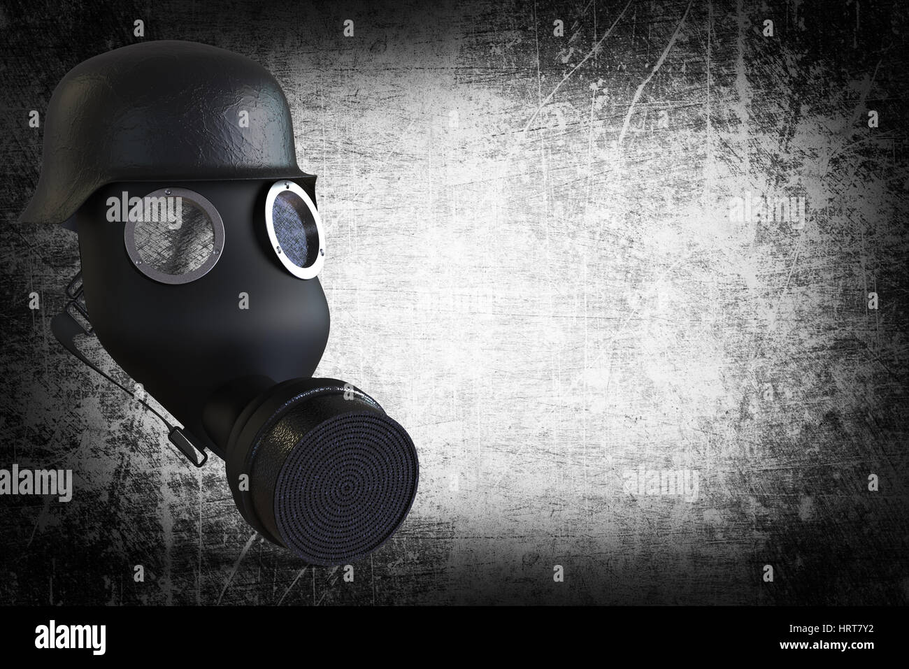 Gas mask with military helmet on dark background Stock Photo - Alamy