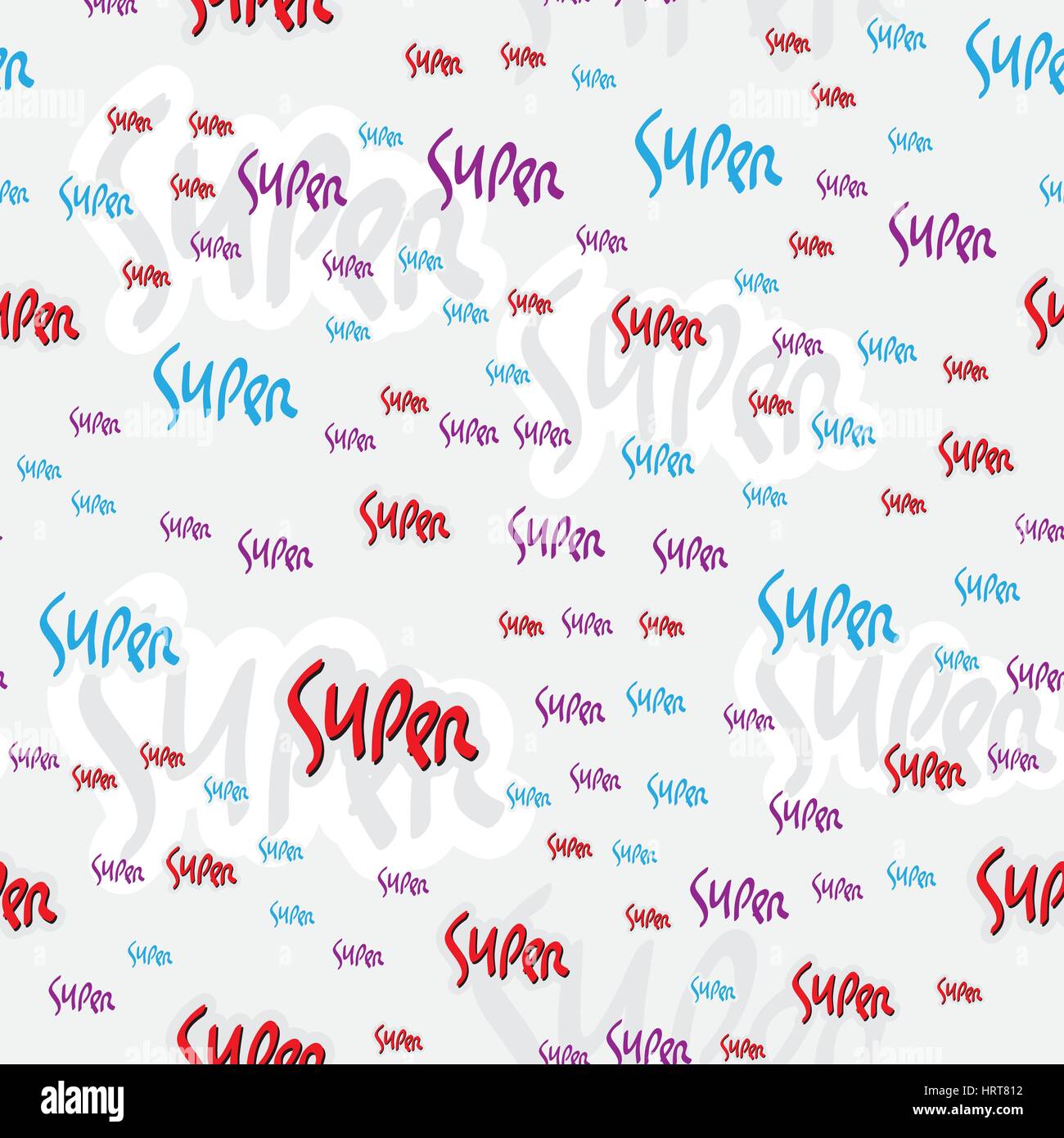 Super text seamless pattern. Vector illustration. Hand drawn word SUPER ...