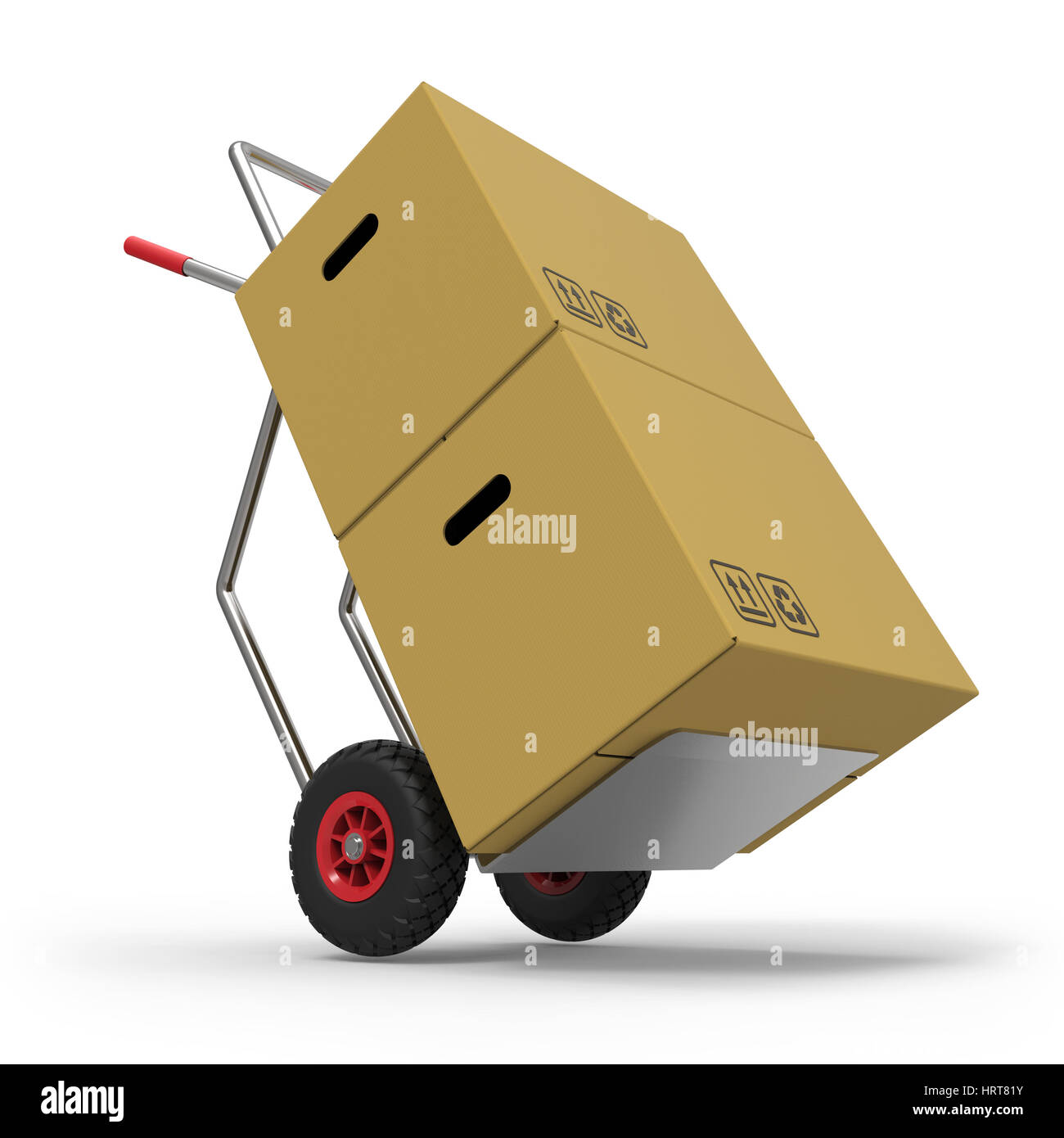 Hand truck with cardboard Boxes on white background 3D rendering Stock ...