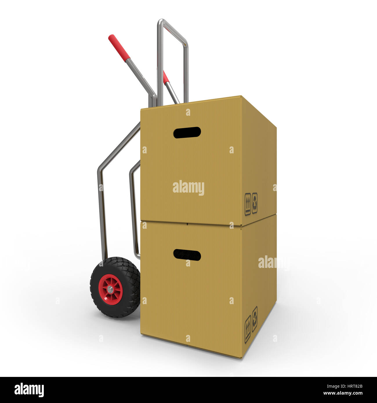 Hand truck with cardboard Boxes on white background 3D rendering Stock ...