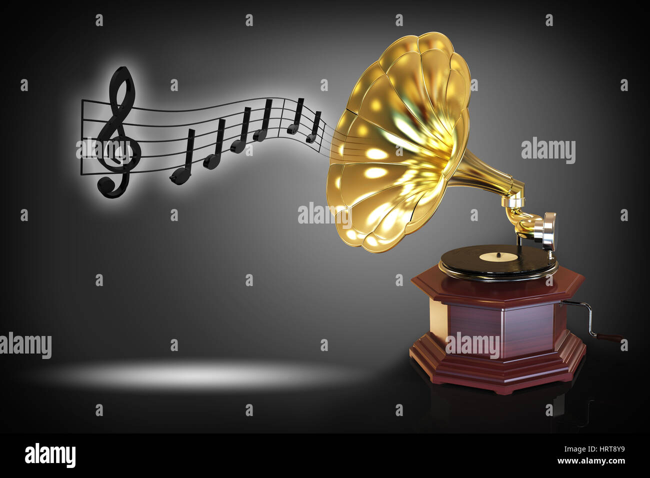 Old gramophone with musical notes 3D rendering Stock Photo - Alamy