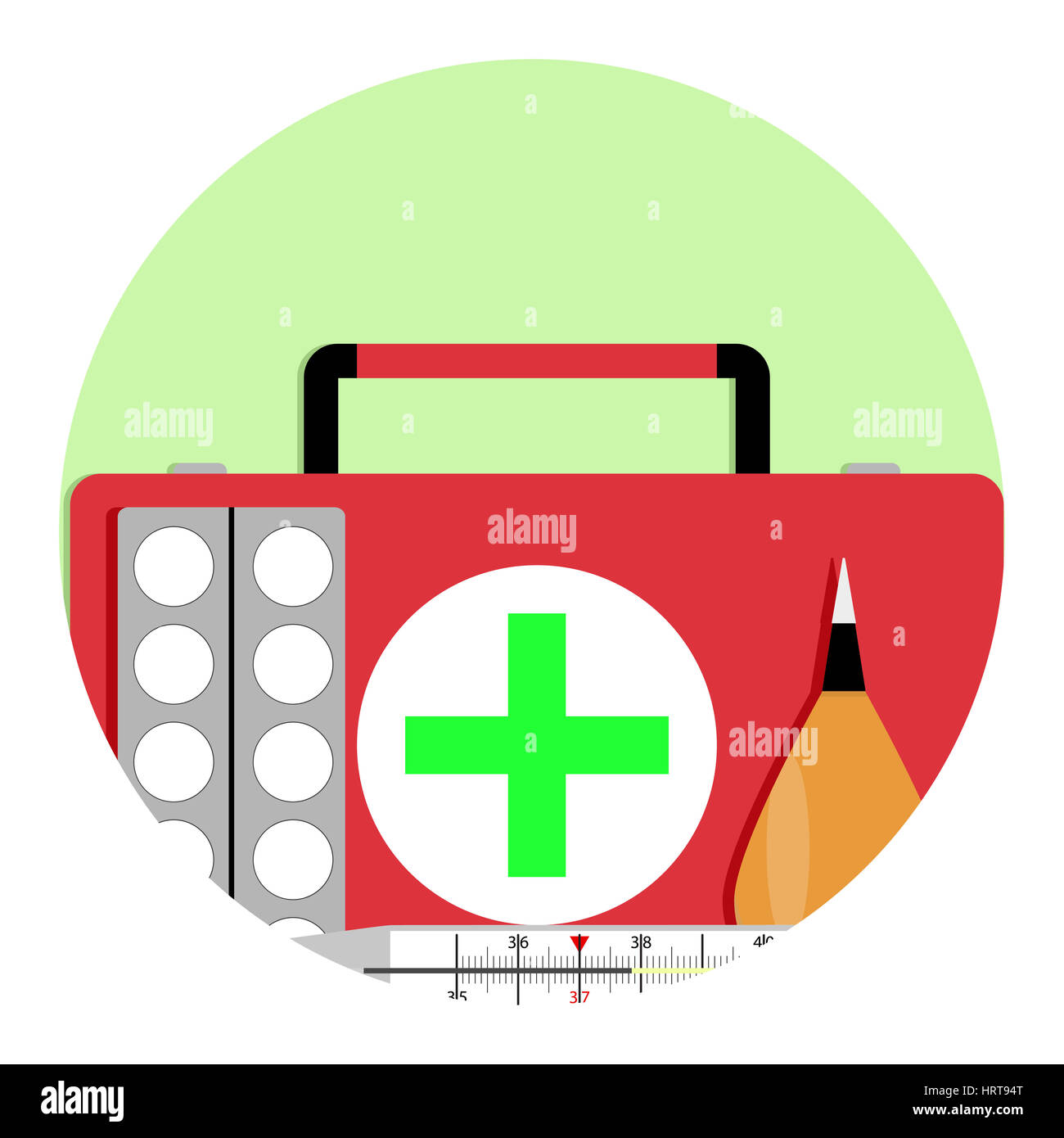 Treatment of fever with flu icon. Drug and treatment, enema and ...