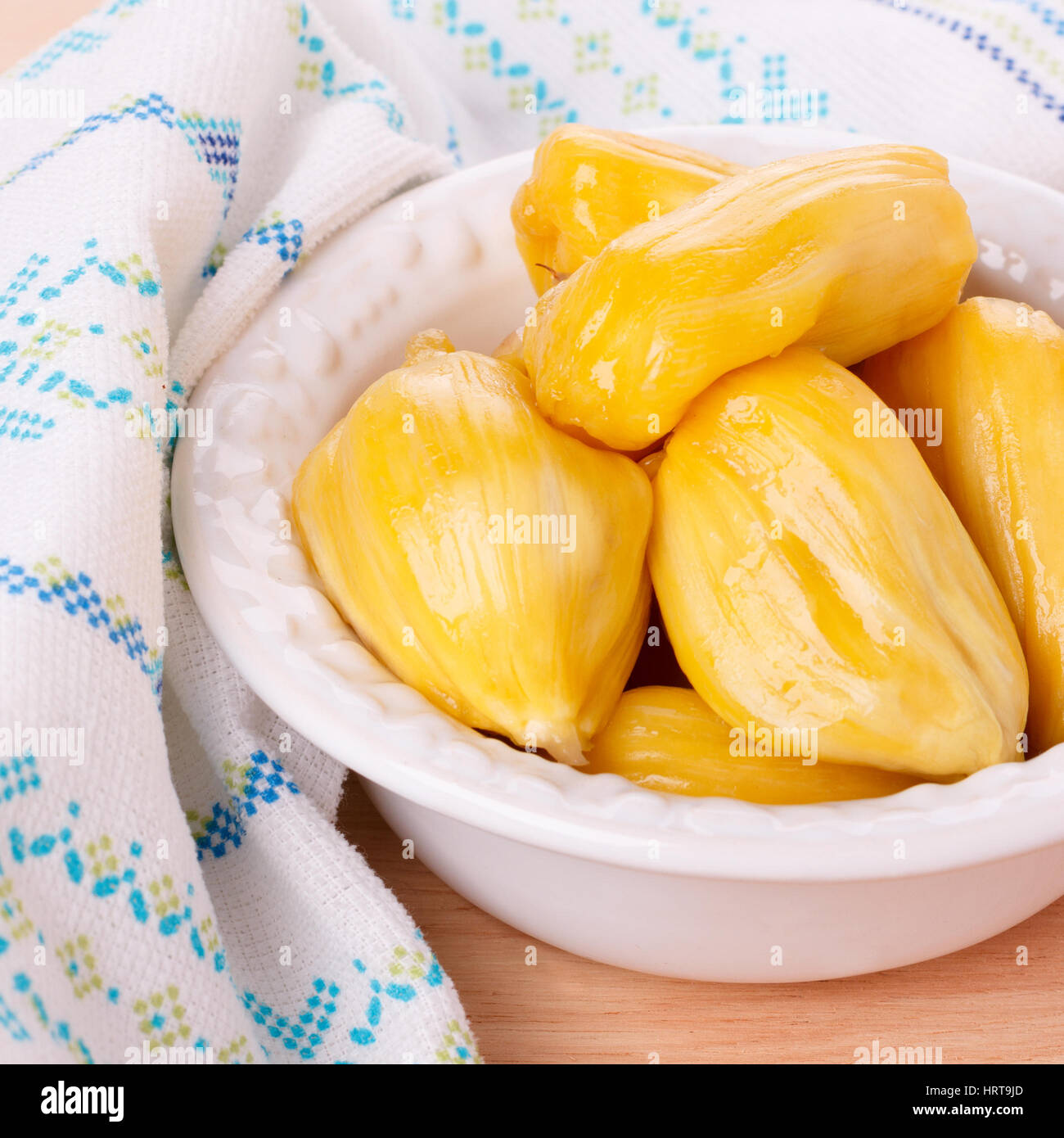 Tropical fruit Jackfruit (jakfruit, jack, jak) in bowl. Selective focus ...