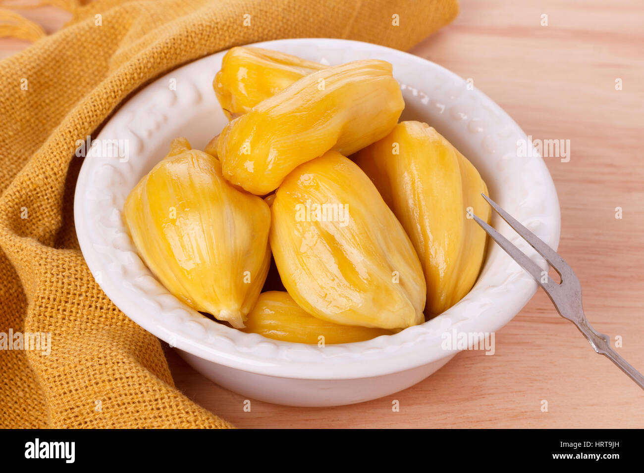 Tropical fruit Jackfruit (jakfruit, jack, jak) in bowl. Selective focus ...