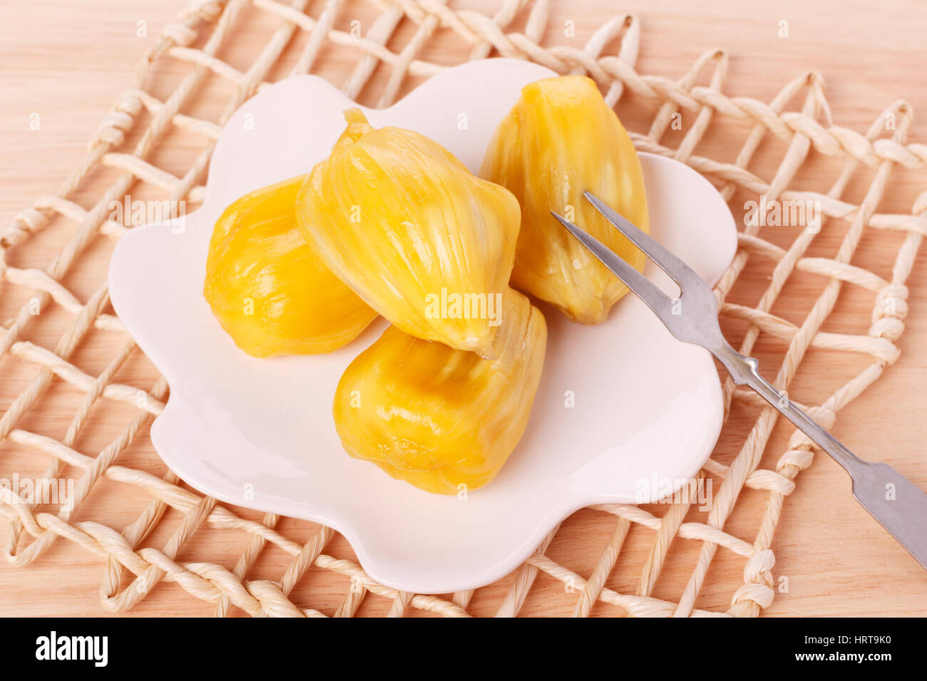 Tropical fruit Jackfruit (jakfruit, jack, jak) in bowl. Selective focus ...