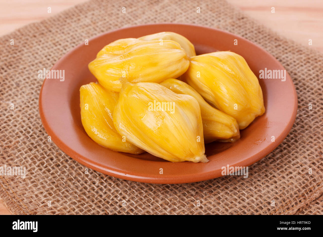 Tropical fruit Jackfruit (jakfruit, jack, jak) in bowl. Selective focus ...