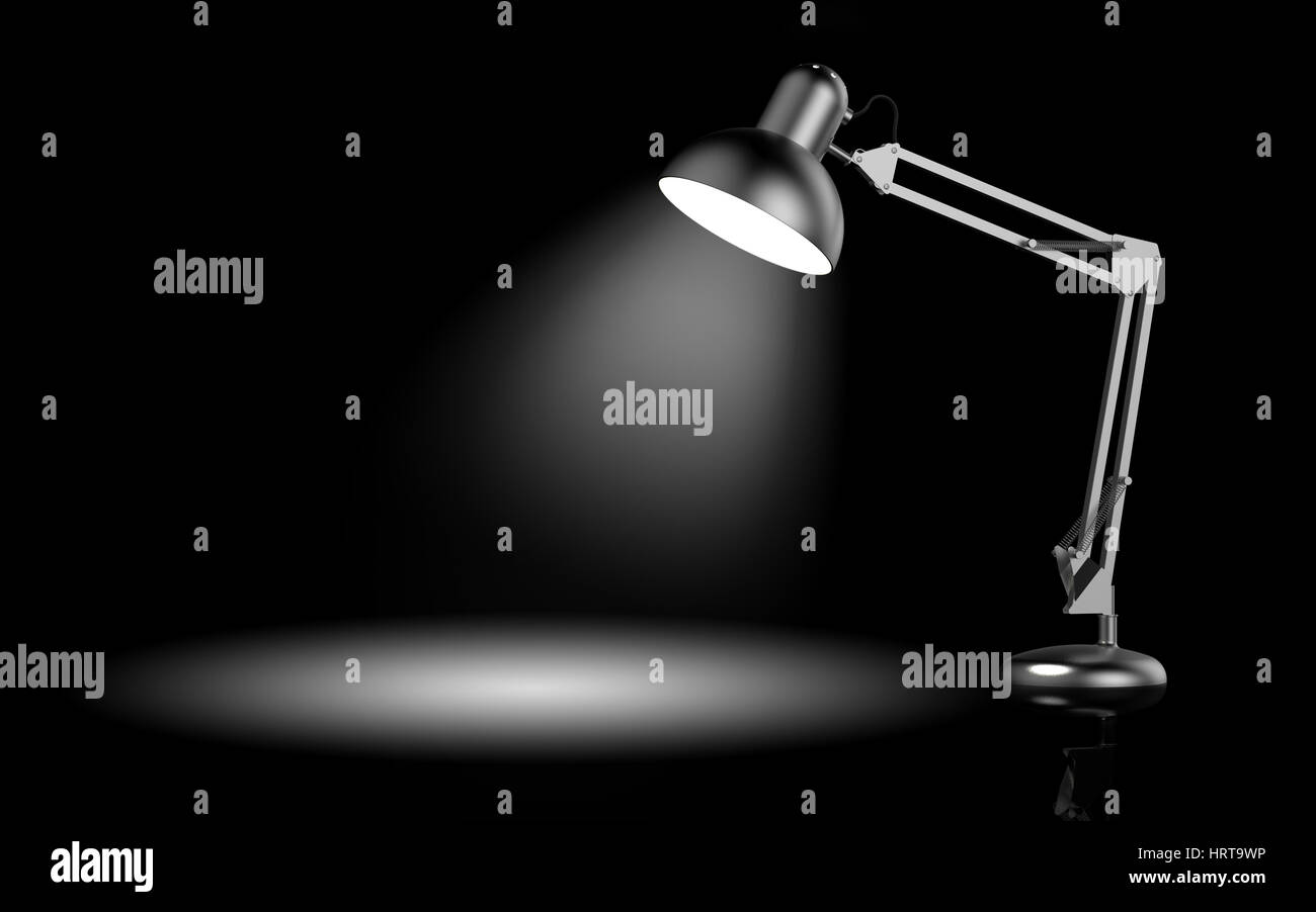 Desk lamp on black background 3D rendering Stock Photo - Alamy