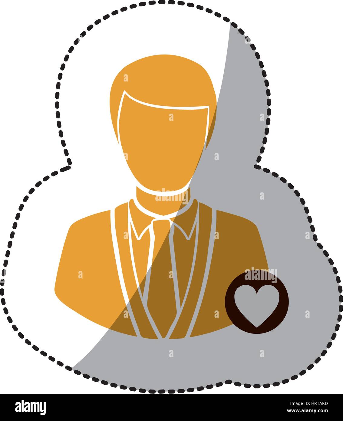 sticker color half body silhouette man with button heart sign Stock ...
