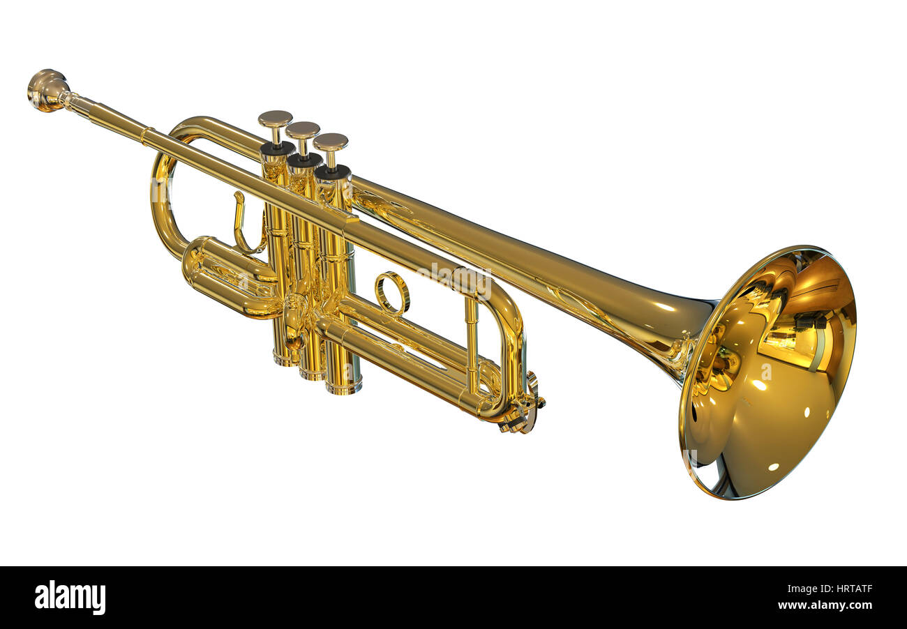 Trumpet isolated on white background 3D rendering Stock Photo - Alamy