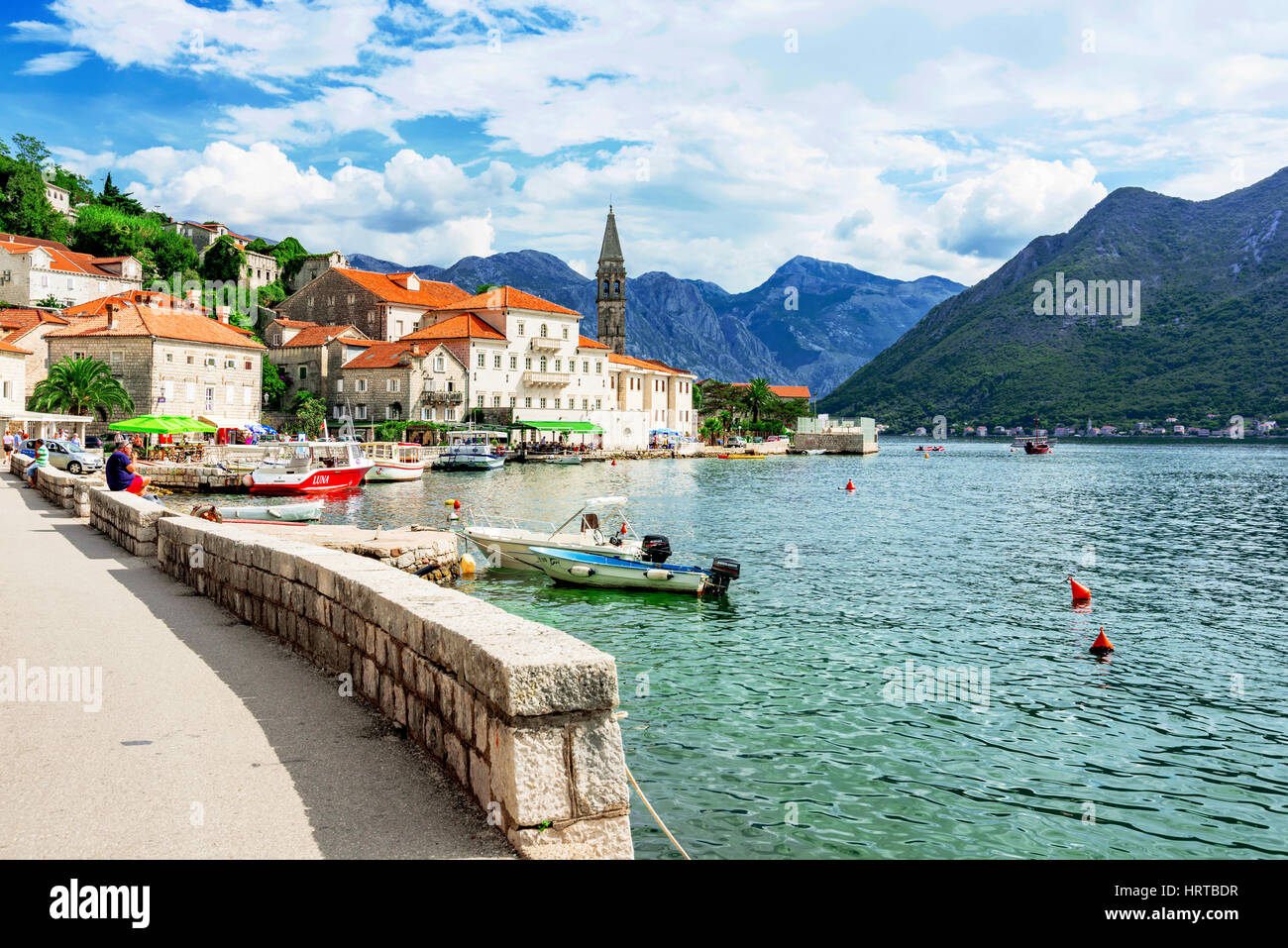 PERAST, MONTENEGRO - SEPTEMBER 21: This is the waterfront promenade of ...
