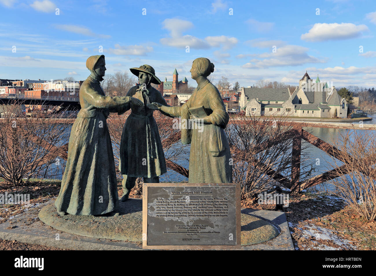 Sculpture depicting May 1851 chance meeting of Elizabeth Caty Stanton ...
