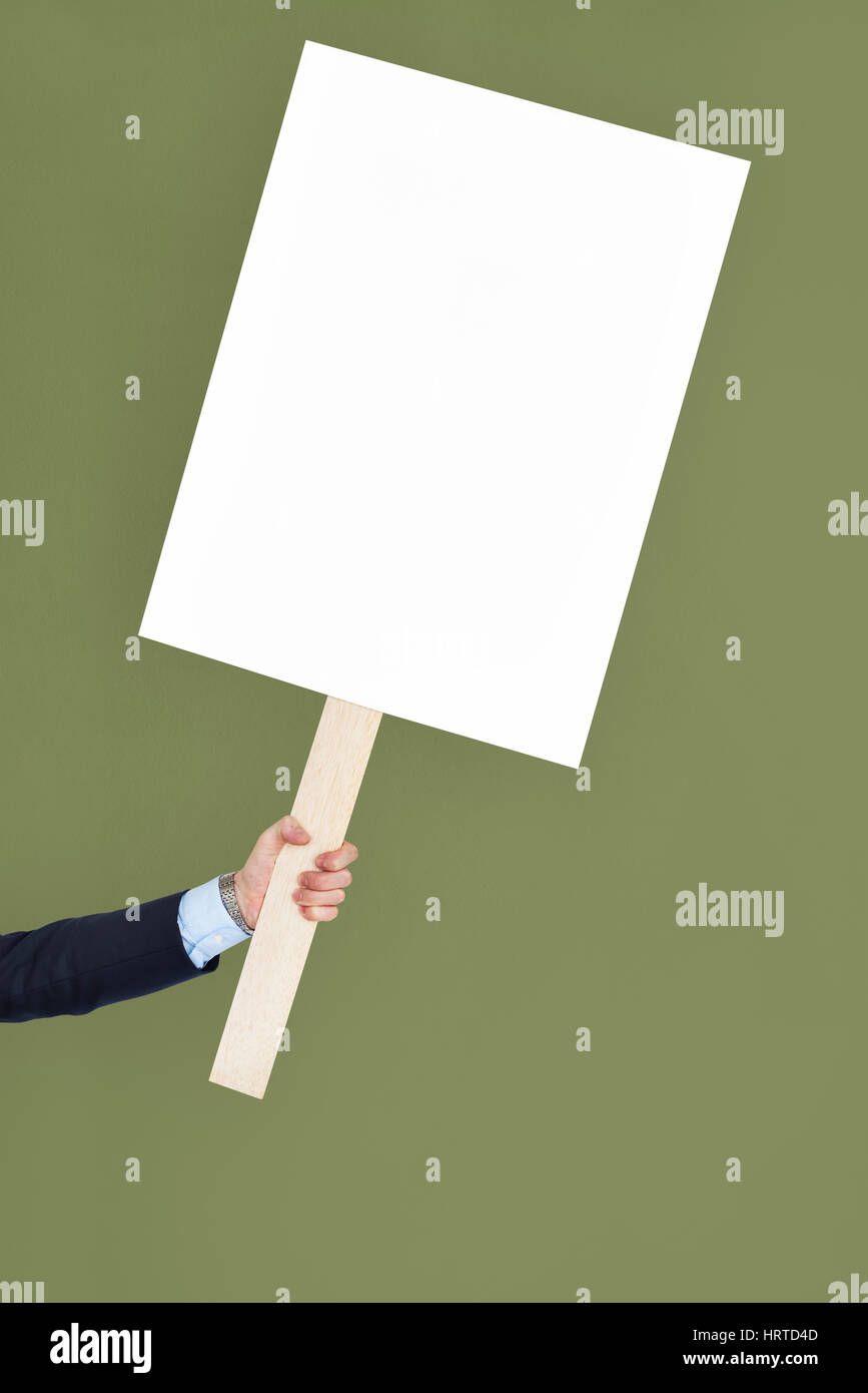 Human Hand Holding Banner Copy Space Stock Photo - Alamy