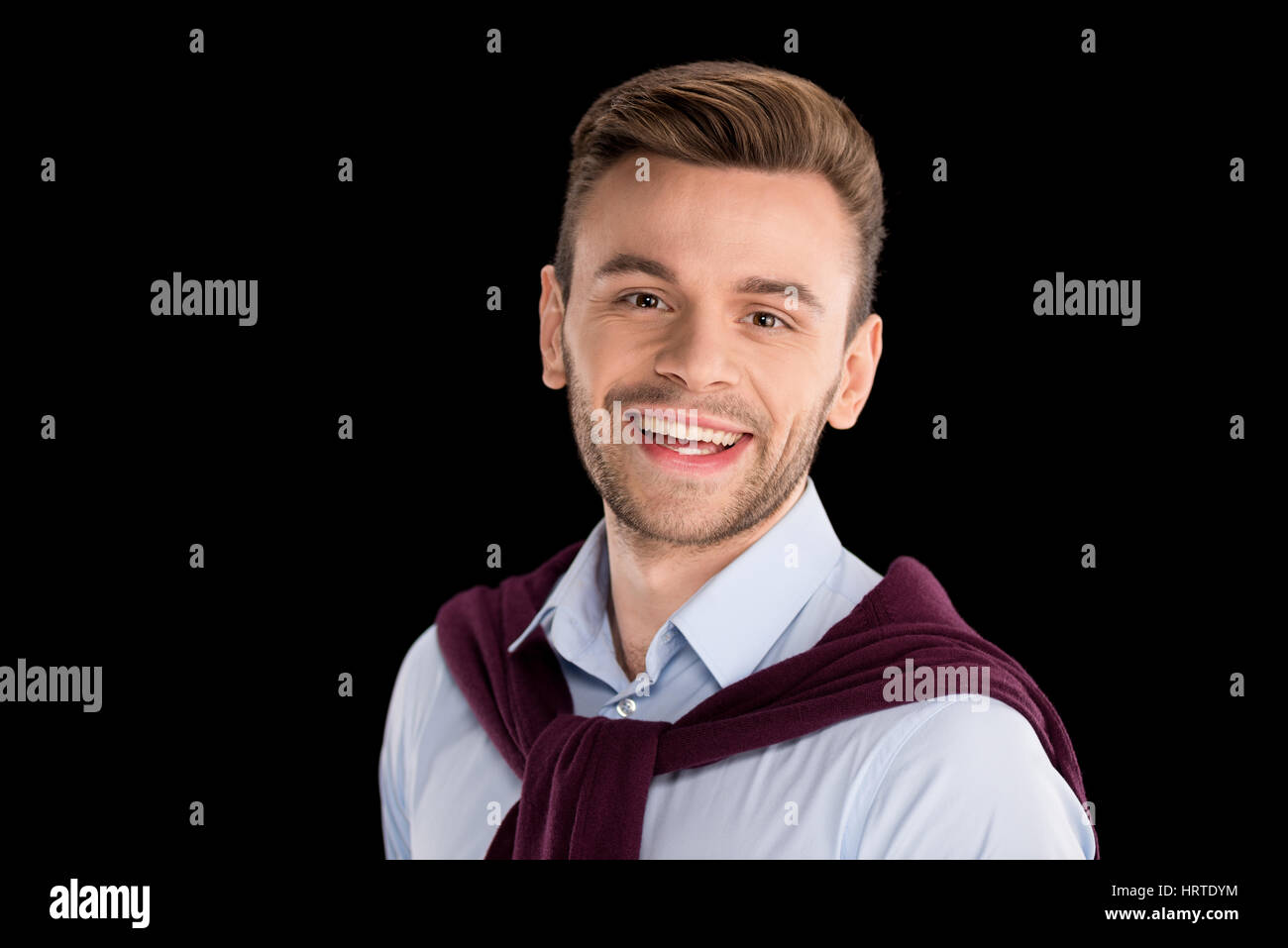 Caucasian man smiling black shirt hi-res stock photography and images ...
