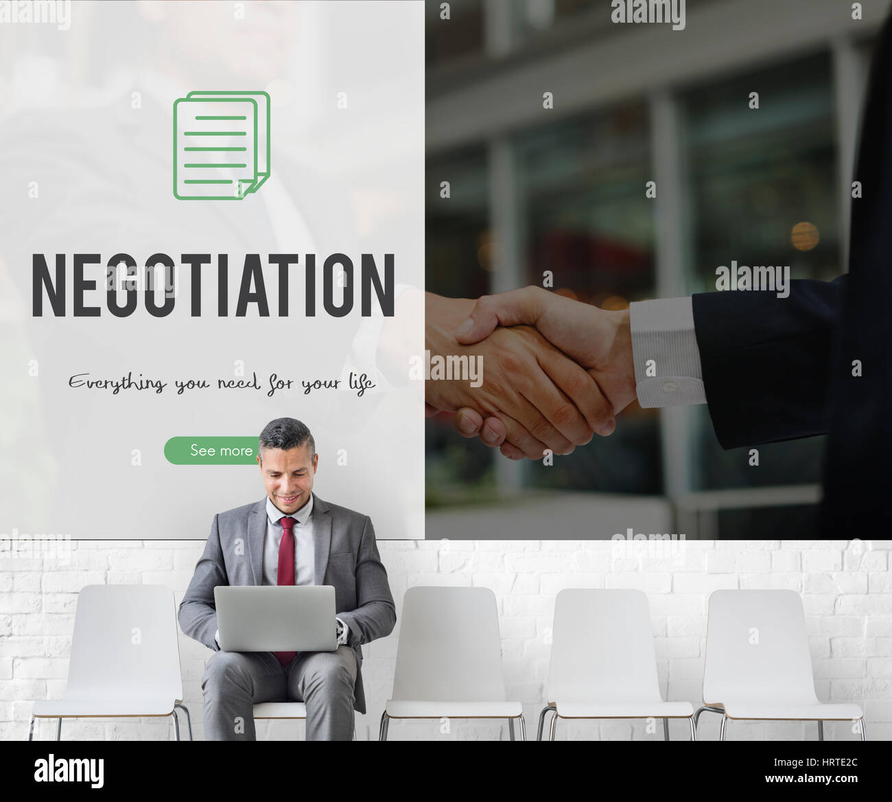 Negotiation word on business handshake background Stock Photo - Alamy