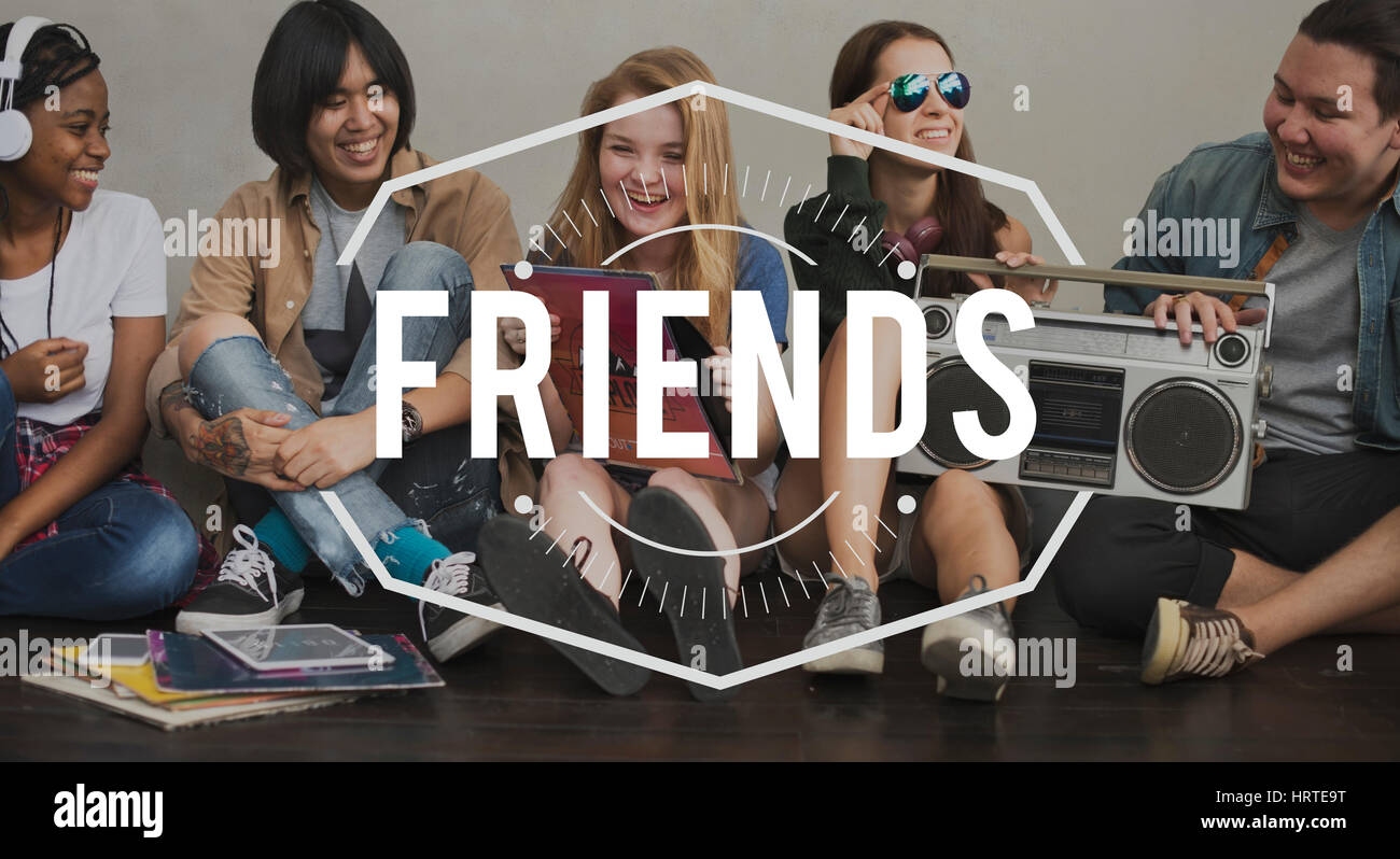 Friends Vintage Vector Graphic Concept Stock Photo - Alamy