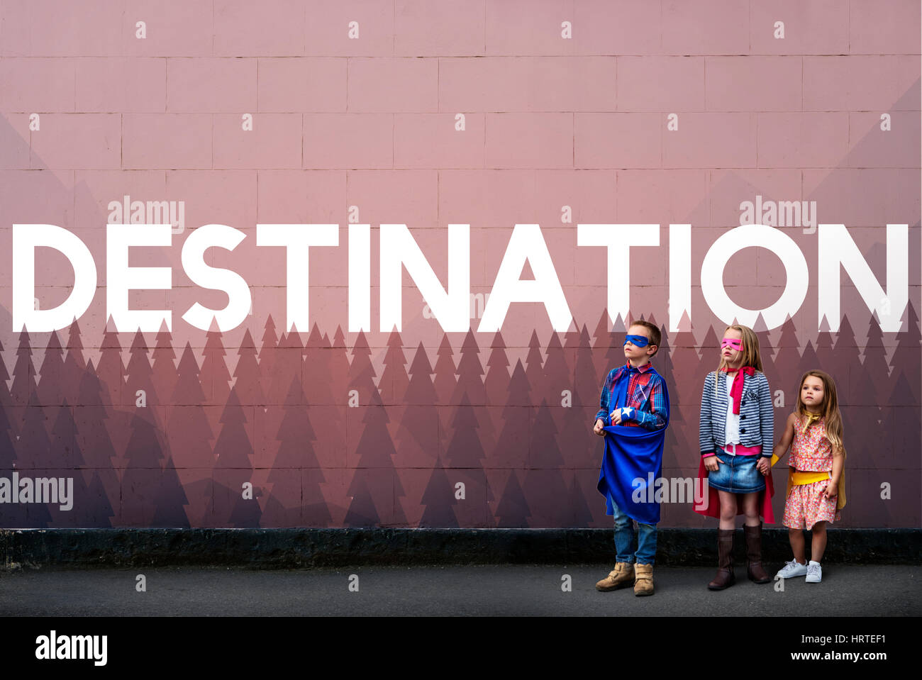 Destination word on nature background with trees Stock Photo - Alamy