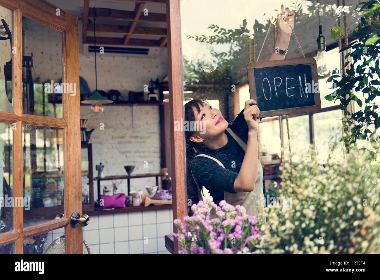 Cafe Open Shop Retail Welcome Notice Retail Front Stock Photo - Alamy