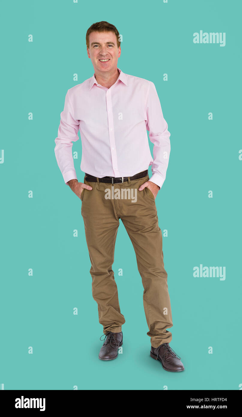 Caucasian Man Standing Smiling Stock Photo - Alamy